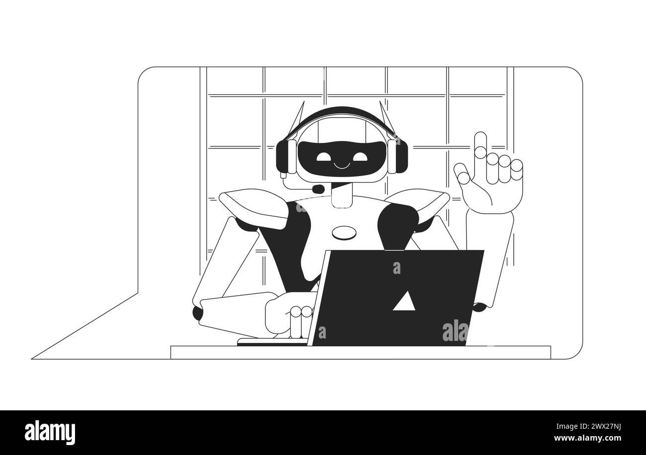 Chat bot black and white 2D line cartoon character Stock Vector Image ...