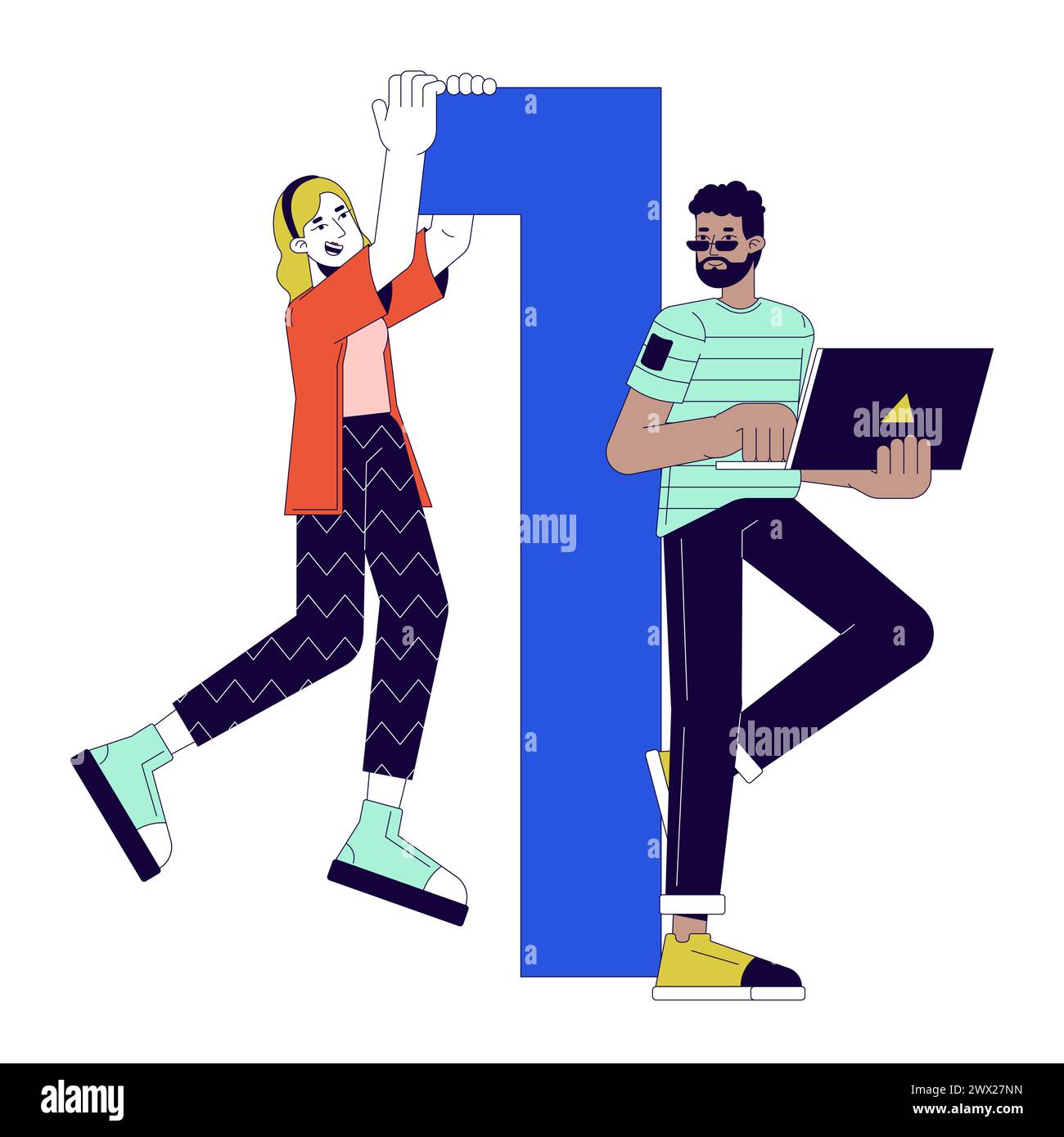 Software development team 2D linear cartoon character Stock Vector ...