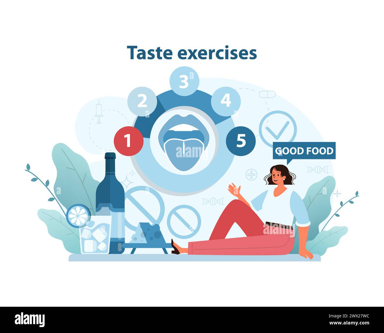 Taste Training Concept. A colorful illustration displaying a woman ...