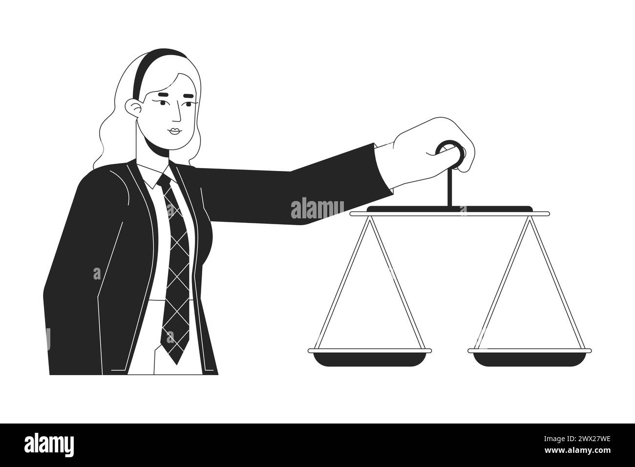 Judge business woman holding balance scales black and white 2D line ...