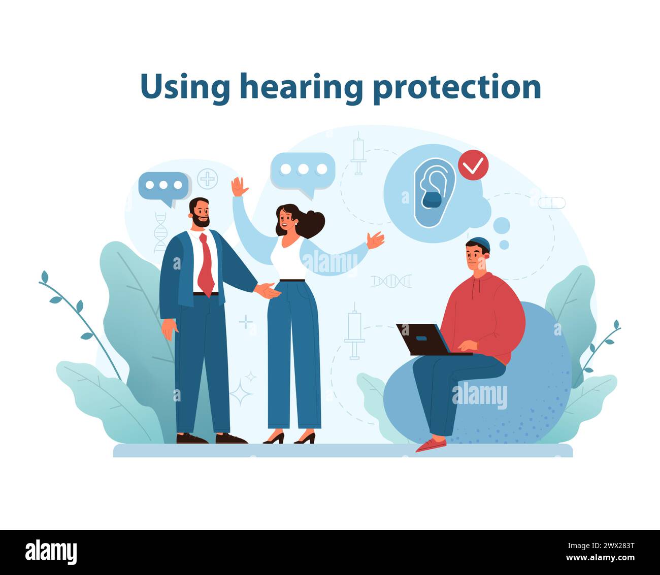 Hearing Protection Use. Engaging vector illustration showcasing ...