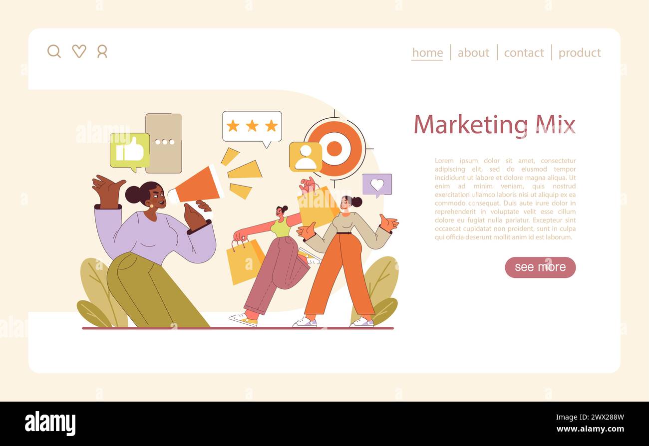 Marketing Mix strategy. Exuberant announcement of brand engagement and ...