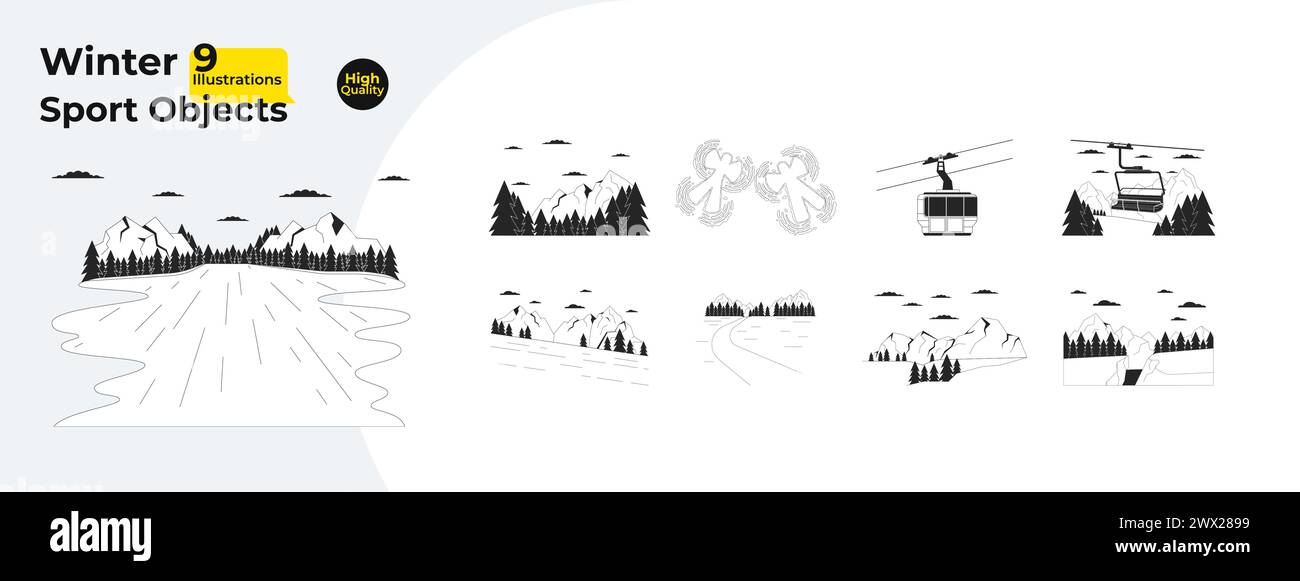 Resort winter season black and white 2D line cartoon objects bundle Stock Vector Image & Art - Alamy