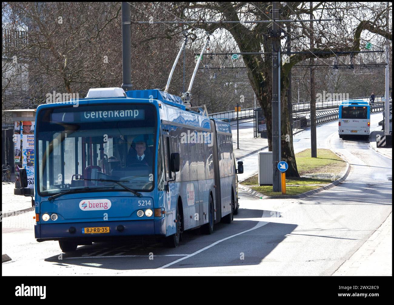 Trolleybus, powered by two electric motors using an overhead line in ...