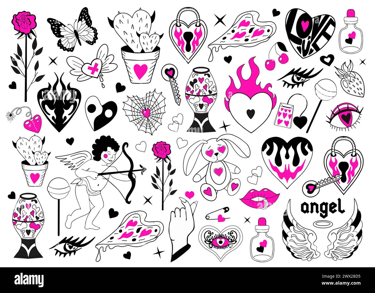 Valentine's Day set of elements. Love modern collection hand drawing ...