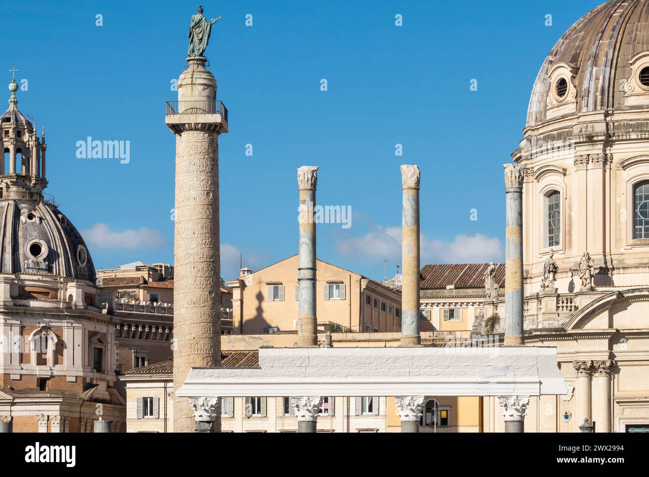 Trajans column. Ancient Rome cityscape landmark. Roman forum. Italy ...