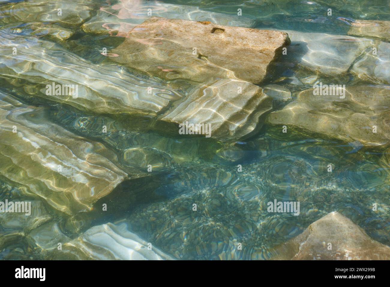 Thermal pool in archeological site of Hierapolis. Pamukkale landmark ...