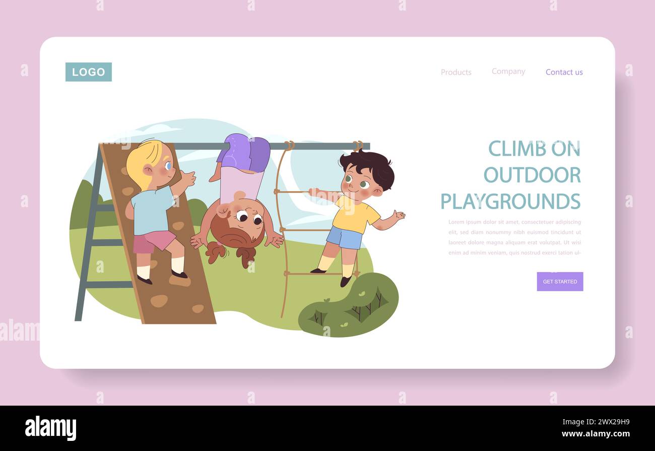 Outdoor Playtime concept. Children climbing and enjoying playground equipment, fostering ...