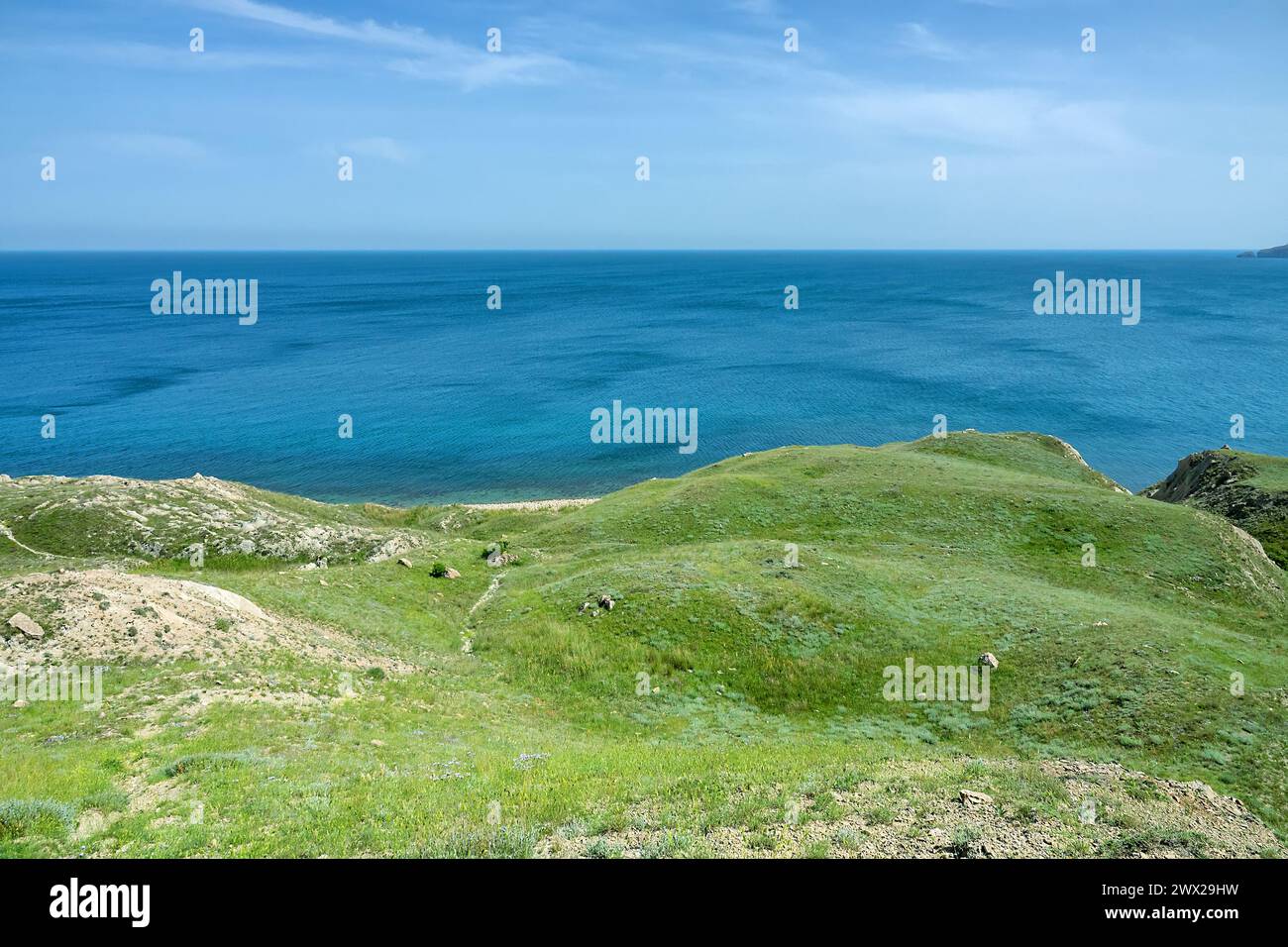 Clay-shale eroded coastal cliffs (badland), Northern Black Sea, Crimea ...
