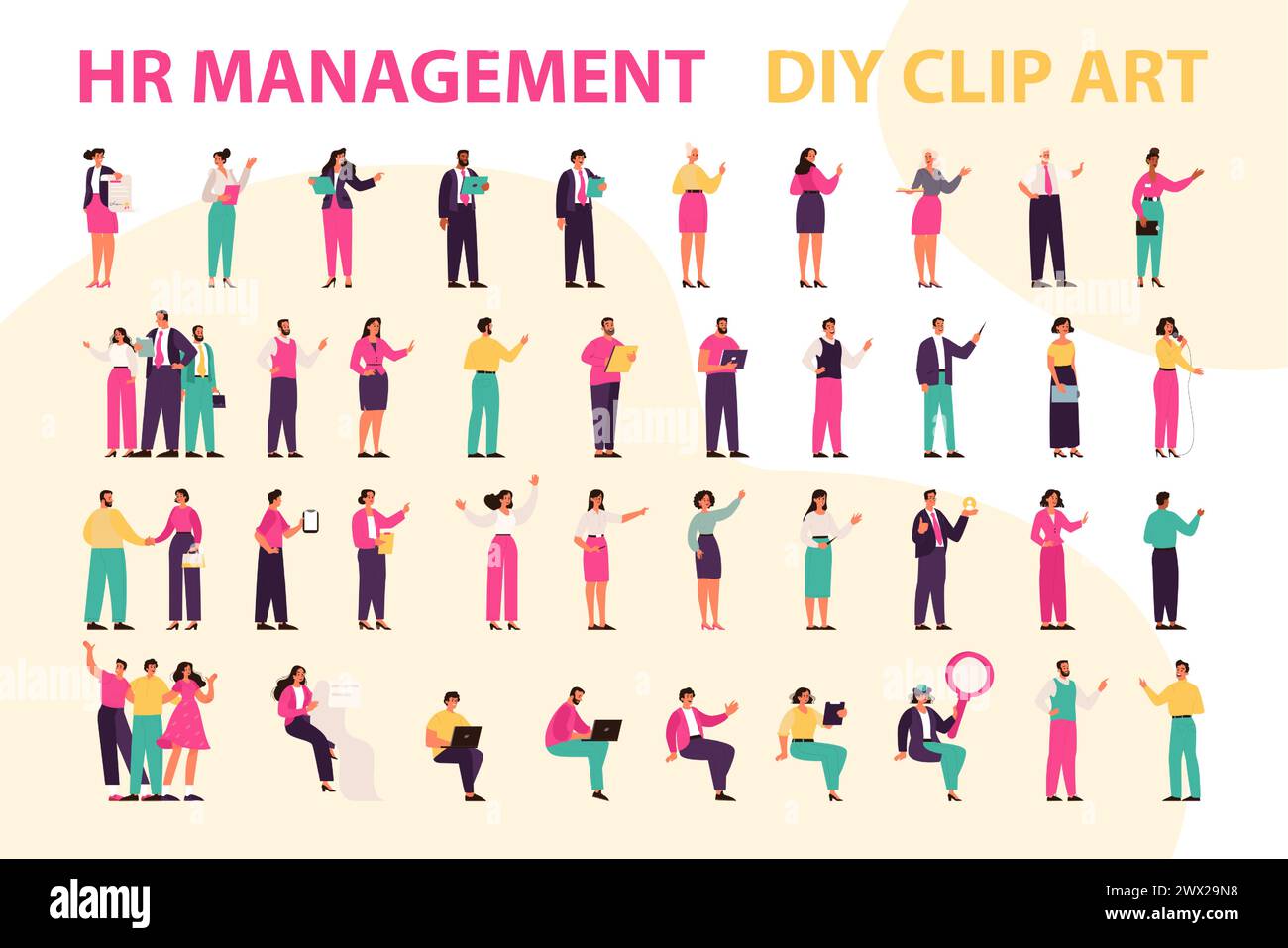 HR management set. Diverse professional team interactions. Dynamic ...