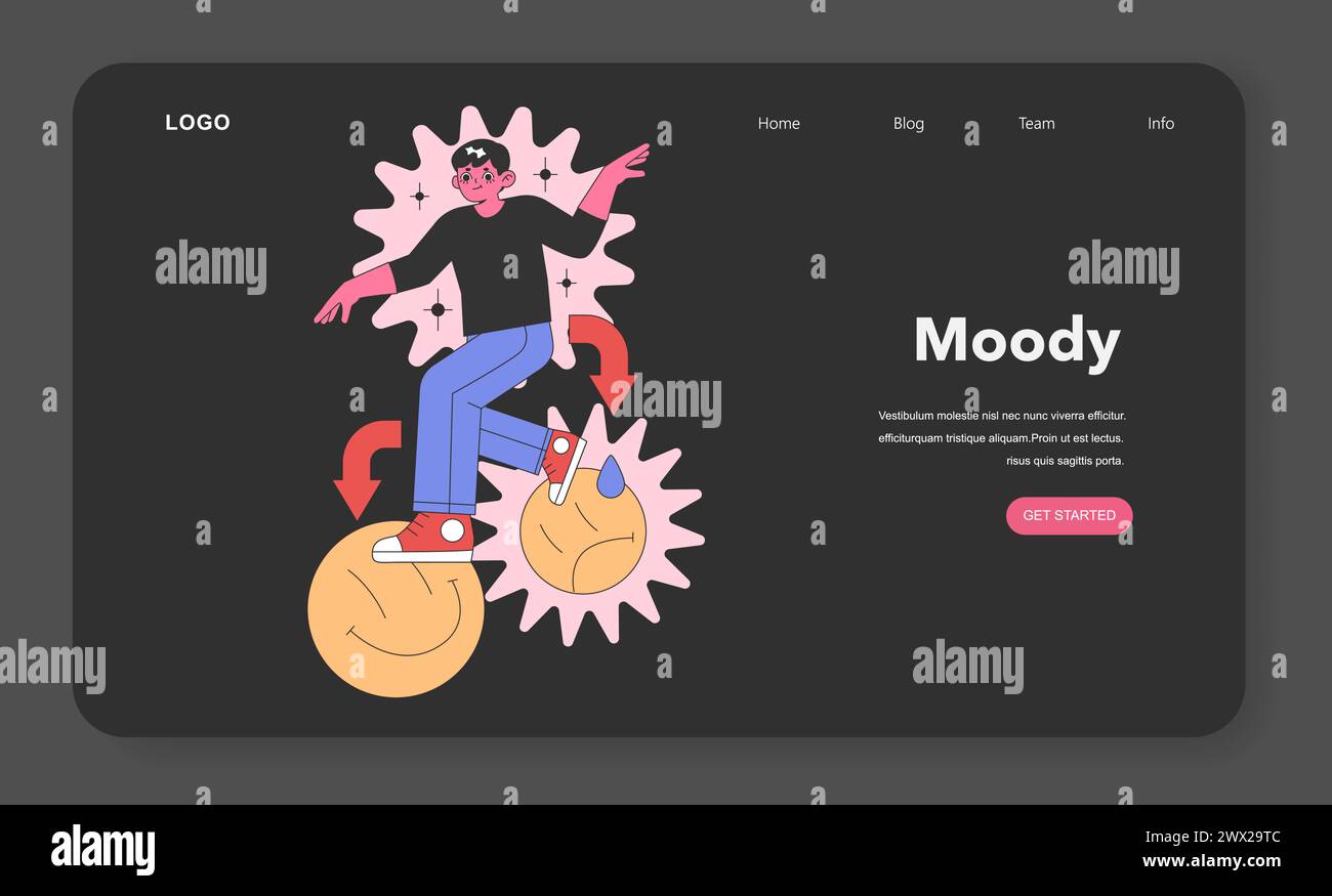 Moody Personality trait. A dynamic character balancing on mood spheres ...