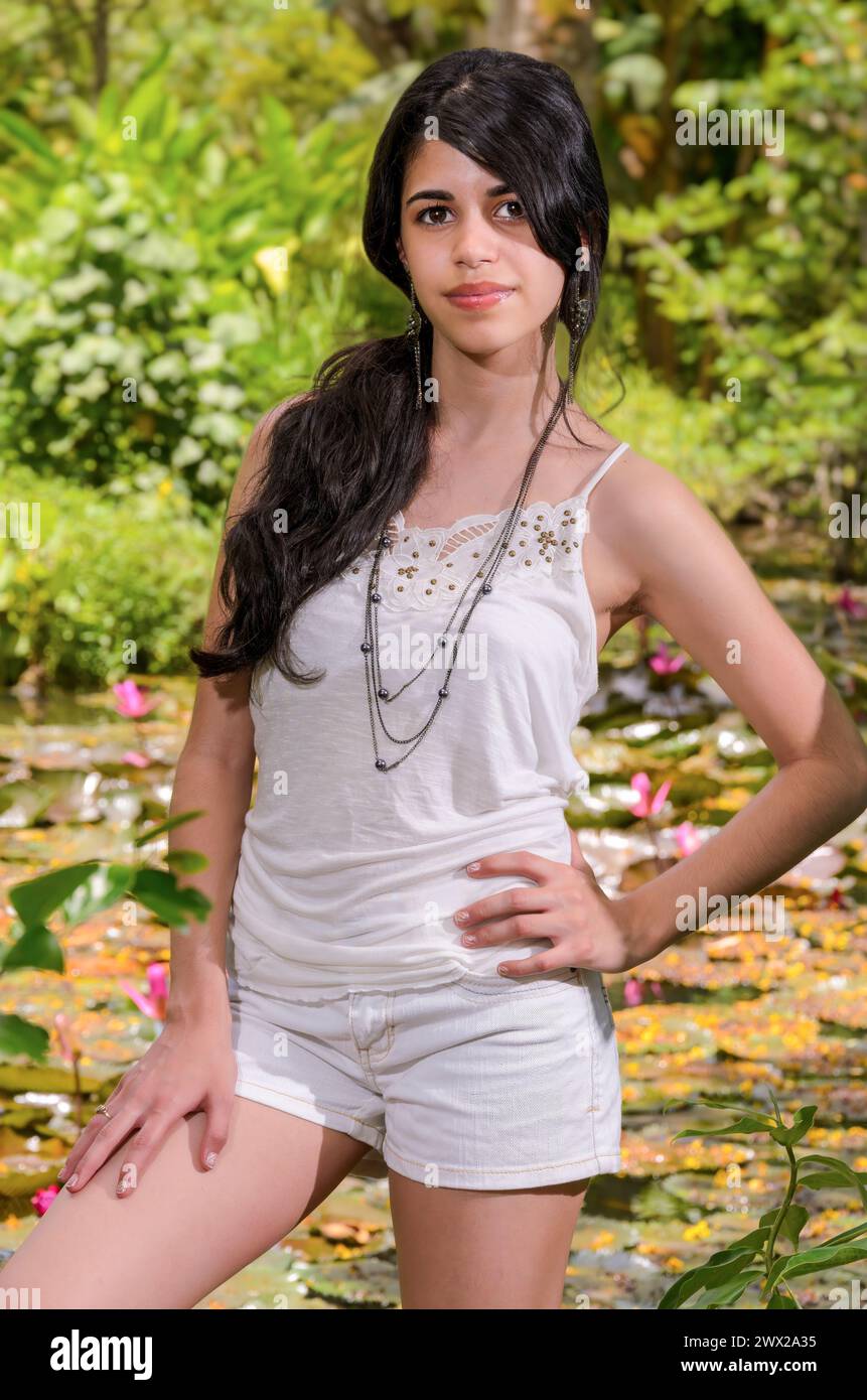 Quinceanera portrait of Cuban girl in an outdoor setting, Cuba Stock ...