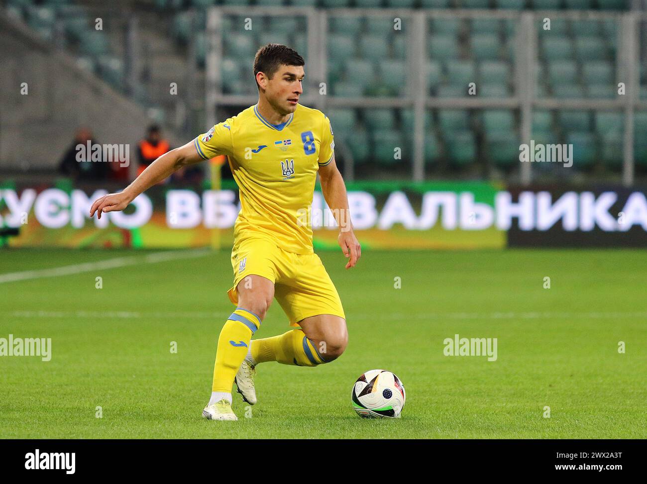 Wroclaw, Poland. 26 Mar 2024. Ruslan Malinovskyi of Ukraine in action ...