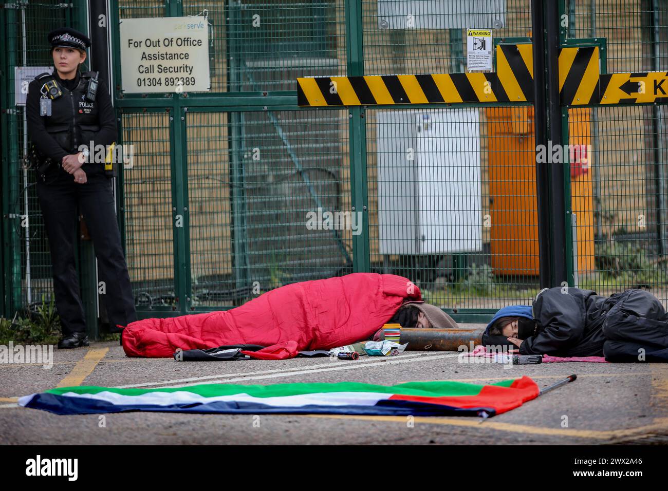 Sandwich, UK. 26th Mar, 2024. Activists from Palestine Action on the ...