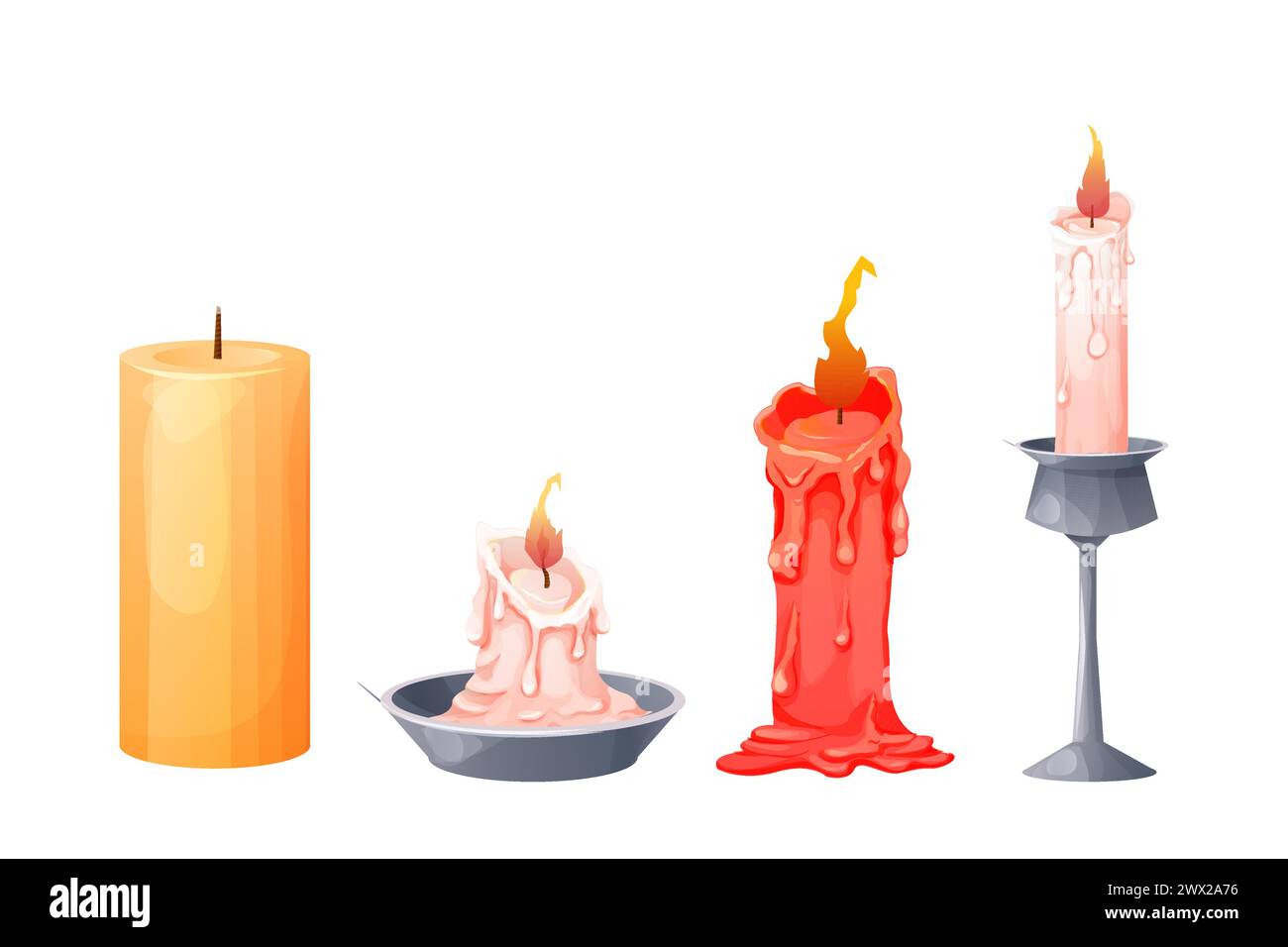 Set wax, paraffin or soy candles in holders red, yellow candlestick ...