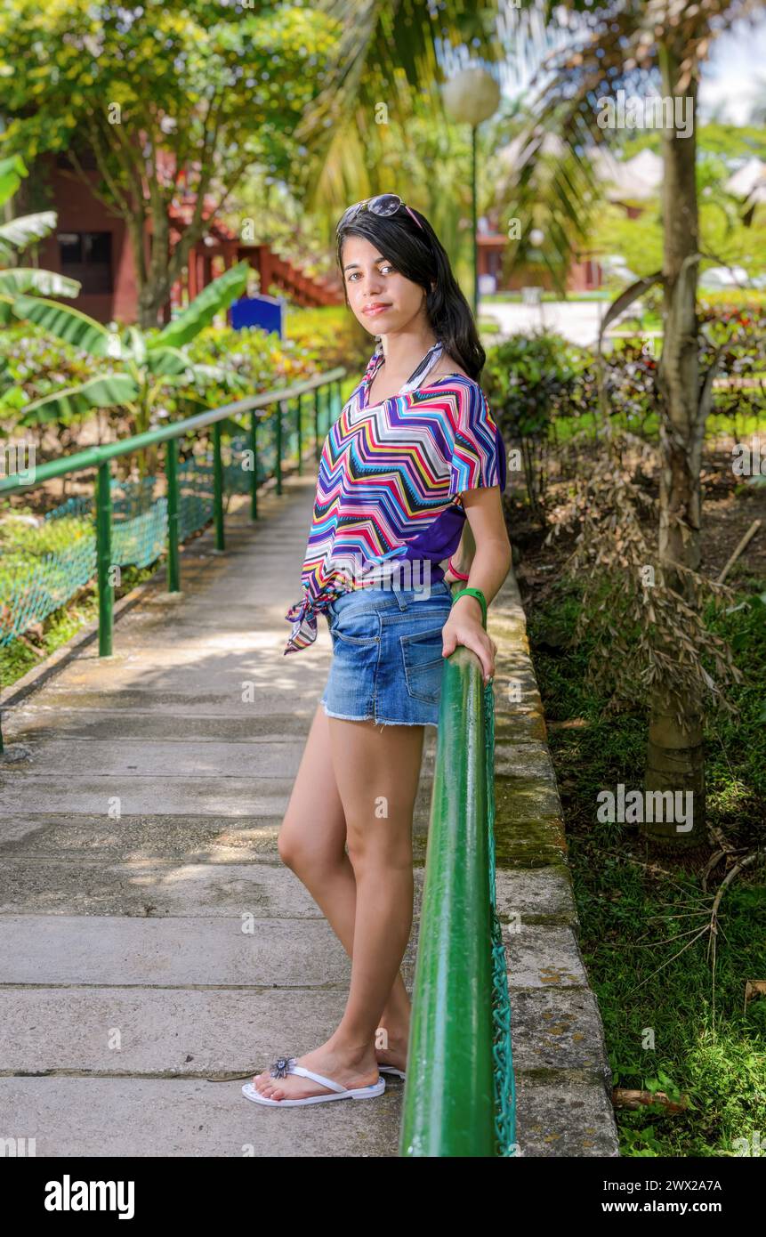 Quinceanera portrait of Cuban girl in an outdoor setting, Cuba Stock ...