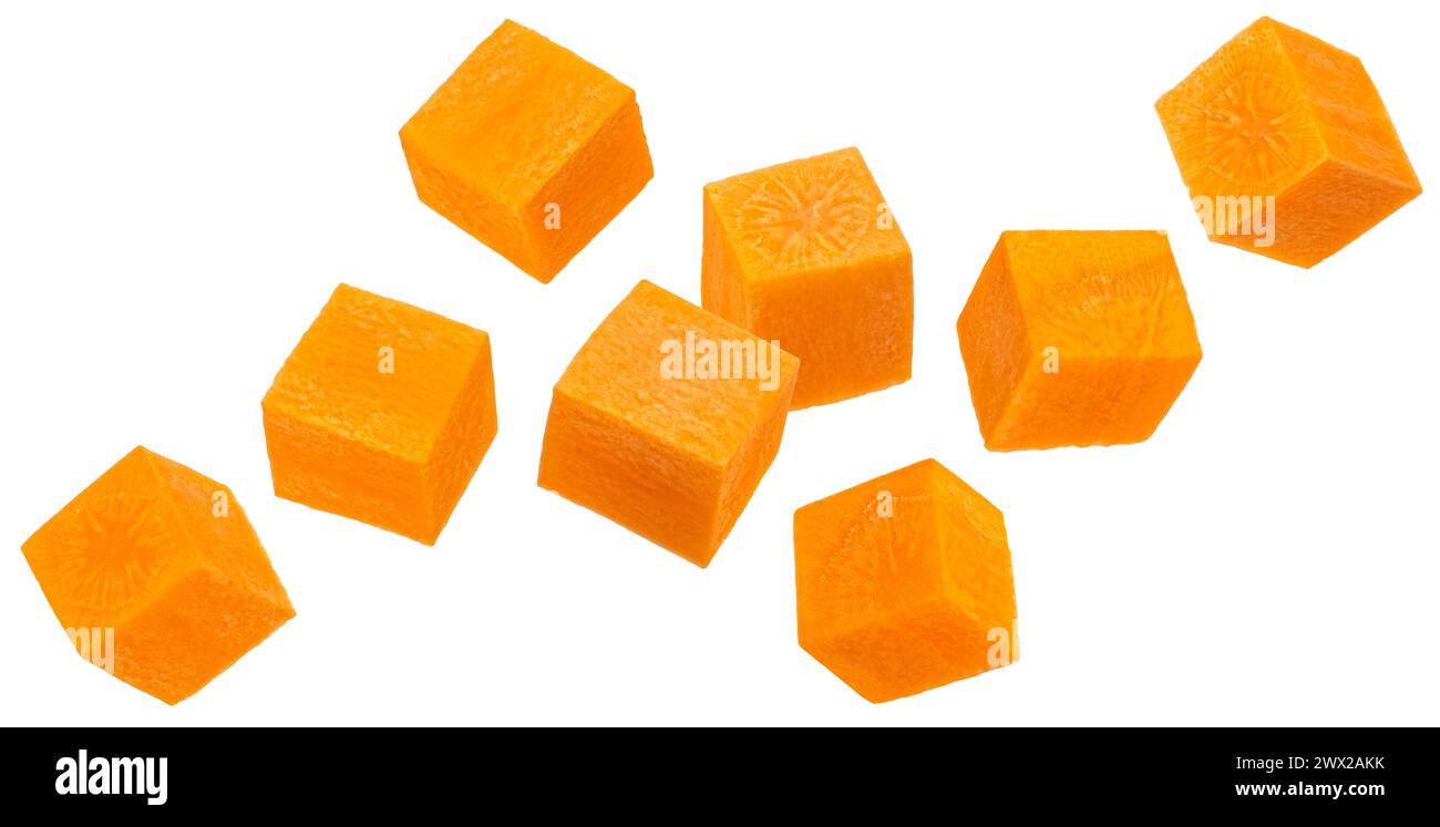 Carrot cubes isolated on white background, full depth of field Stock ...