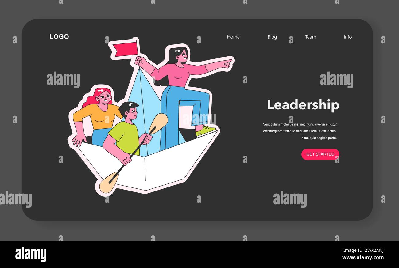 Leadership concept. Determined figure steering a paper boat with a team ...