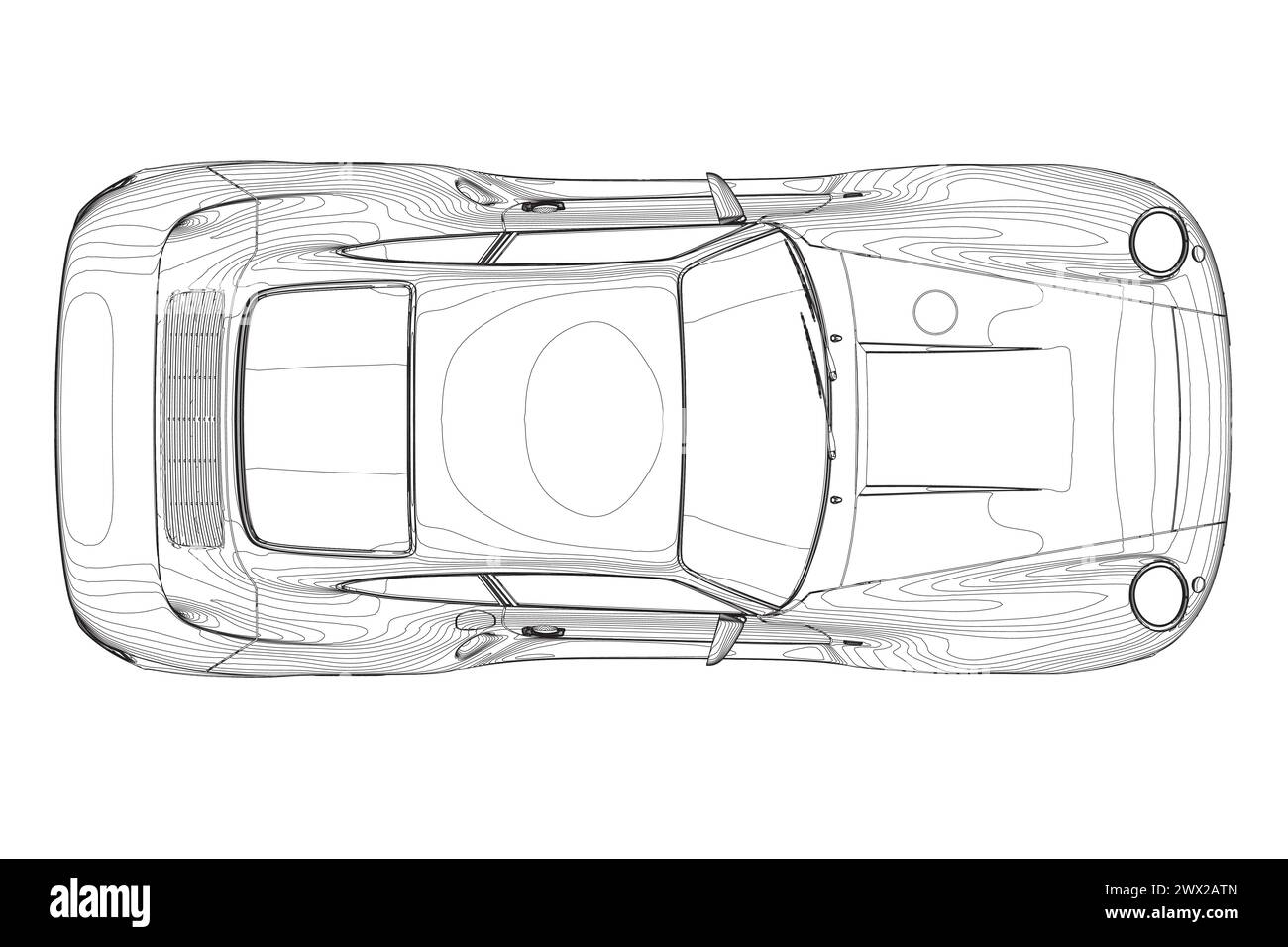 Outline of a sports car made of black lines isolated on a white ...