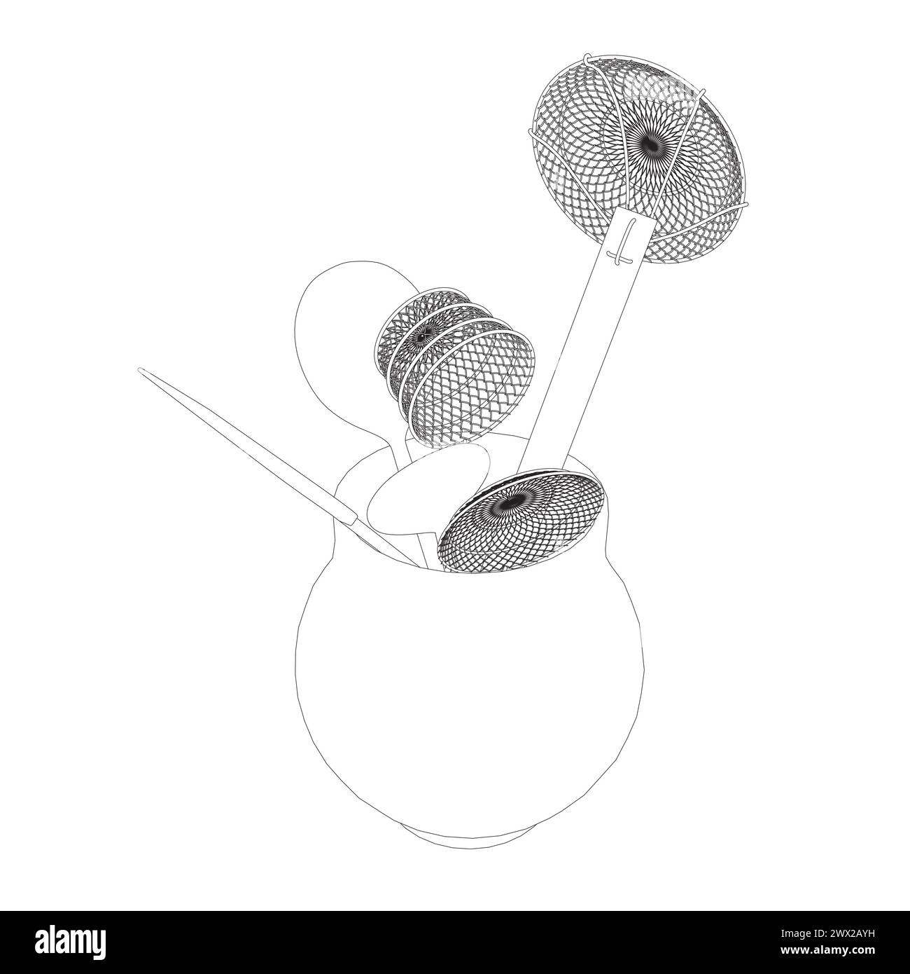 Outline of kitchen utensils in a jug. Vector illustration. 3D Stock ...