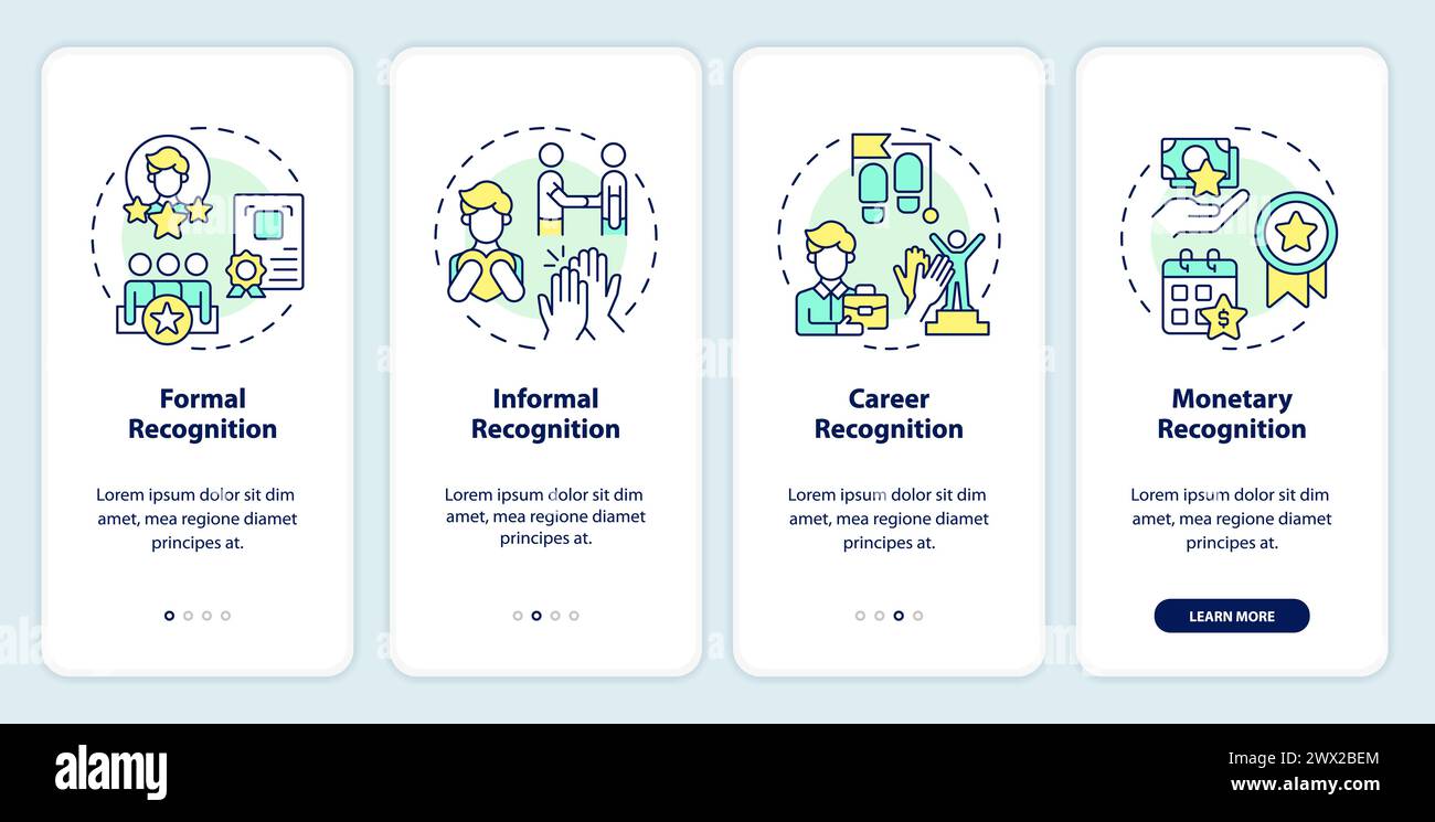 Types of employee recognition onboarding mobile app screen Stock Vector ...