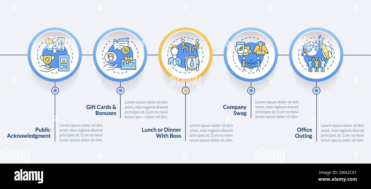 Employee recognition ideas blue circle infographic template Stock ...