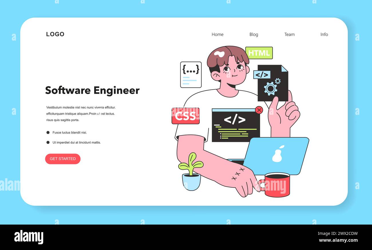 A skilled Software Engineer displays tools of the trade with confidence, surrounded by icons of ...