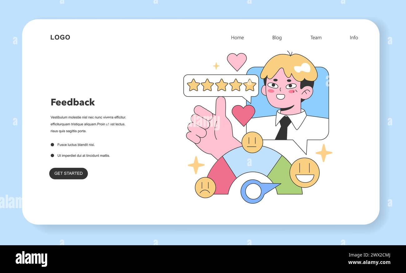 Client Satisfaction web or landing. Animated character giving top ...