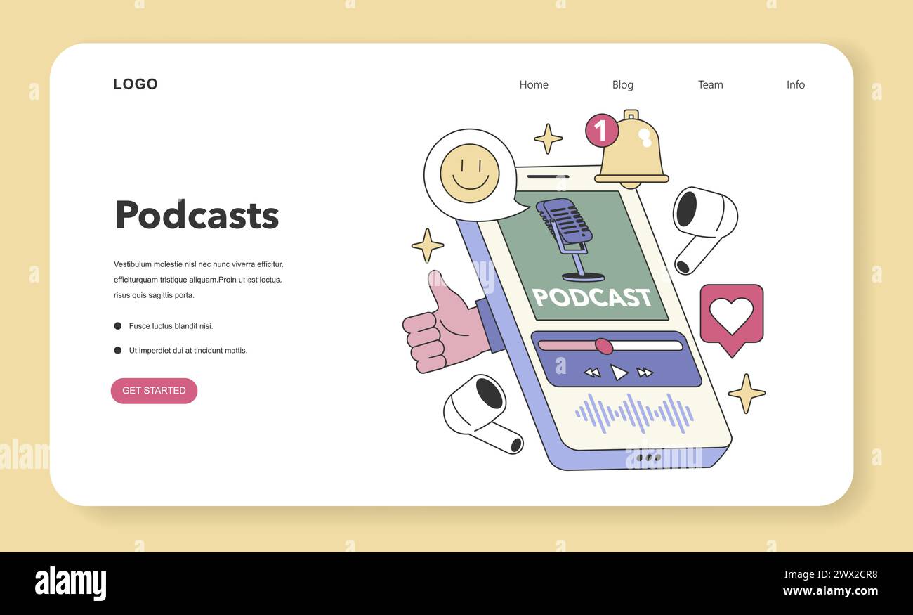 Podcasts concept. Smartphone streaming engaging audio content with ...