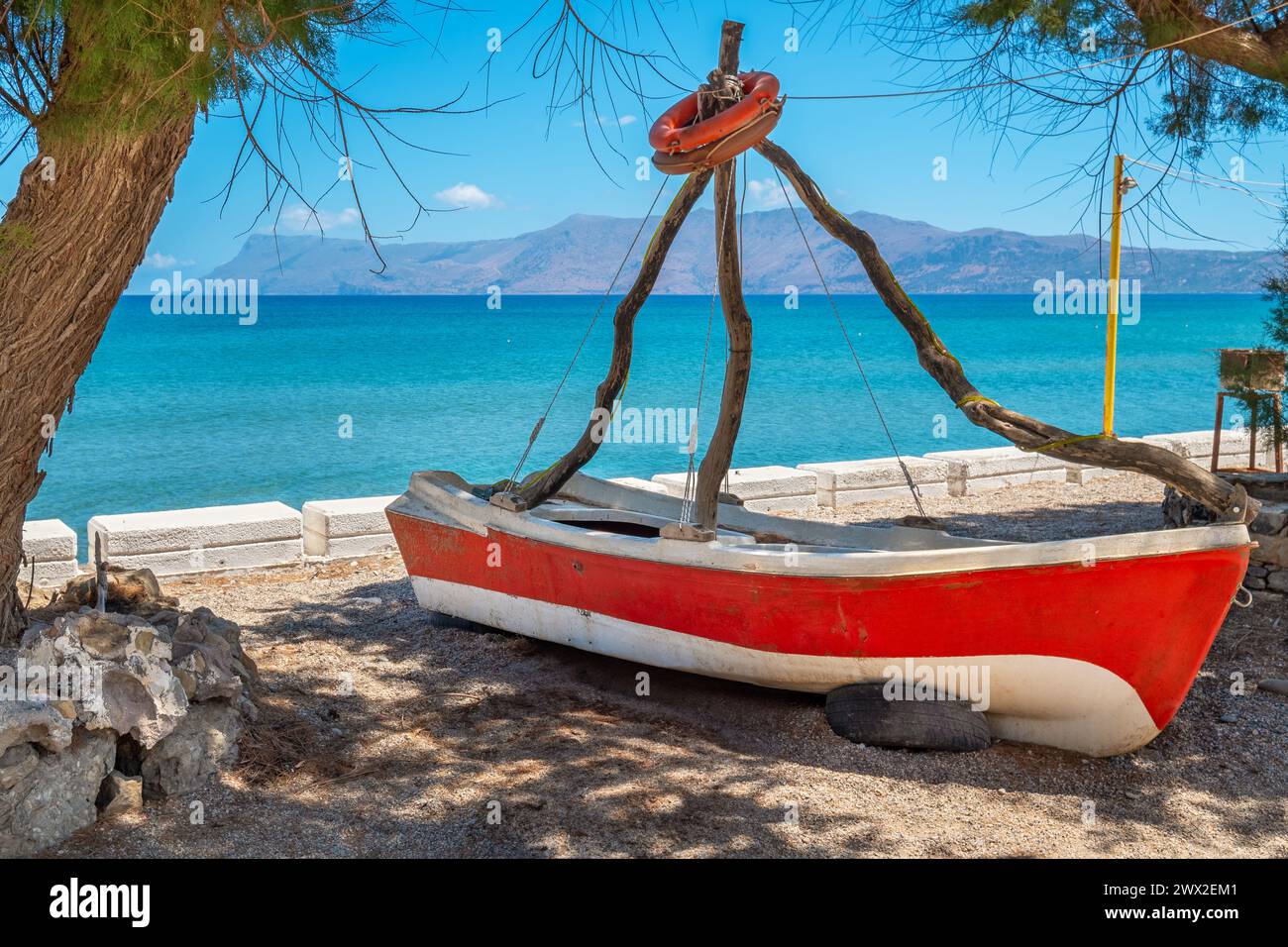 Second life of old fishing boat in Kissamos. Crete, Greece Stock Photo ...