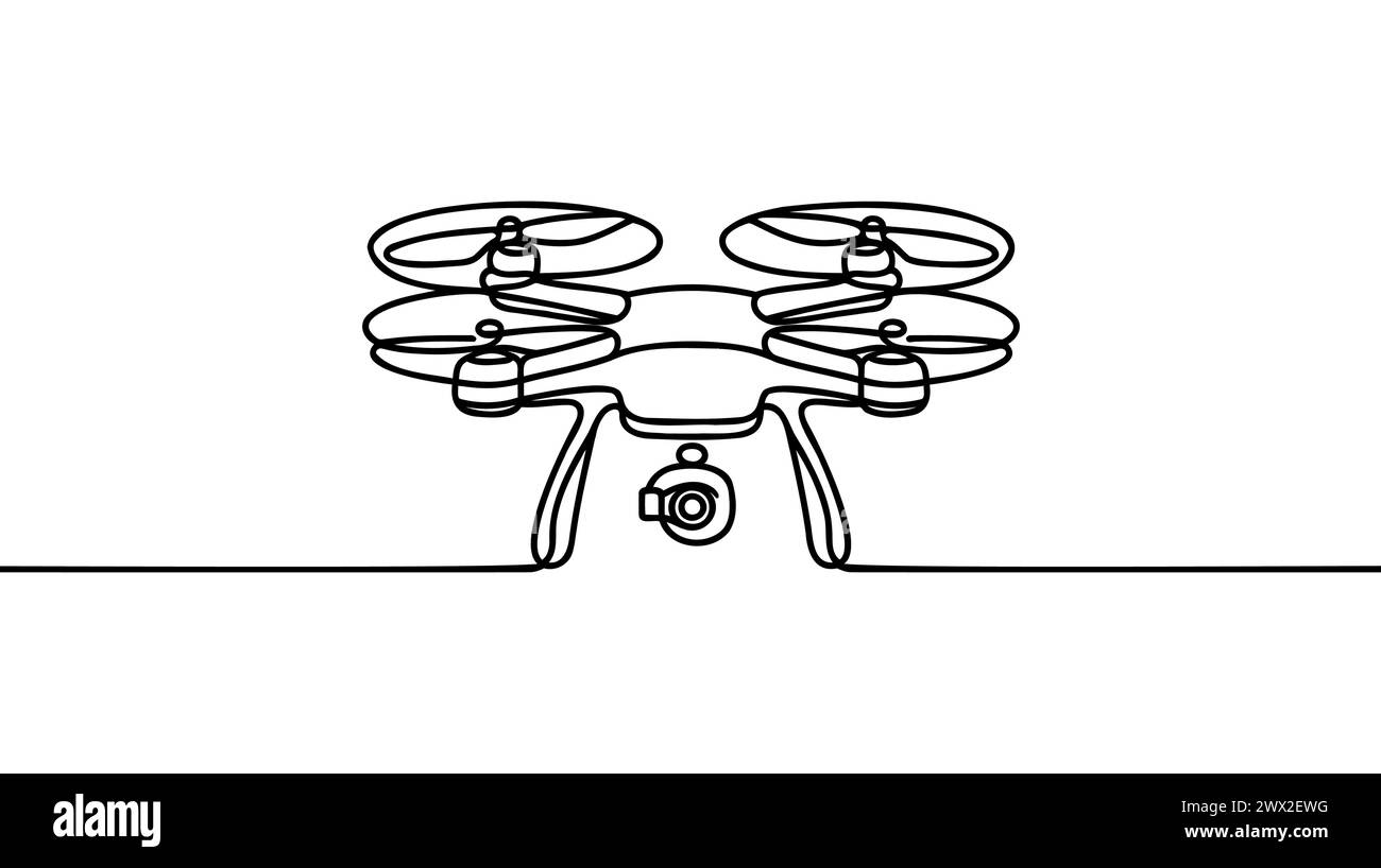 Vector continuous one single line drawing icon of quadcopter camera ...