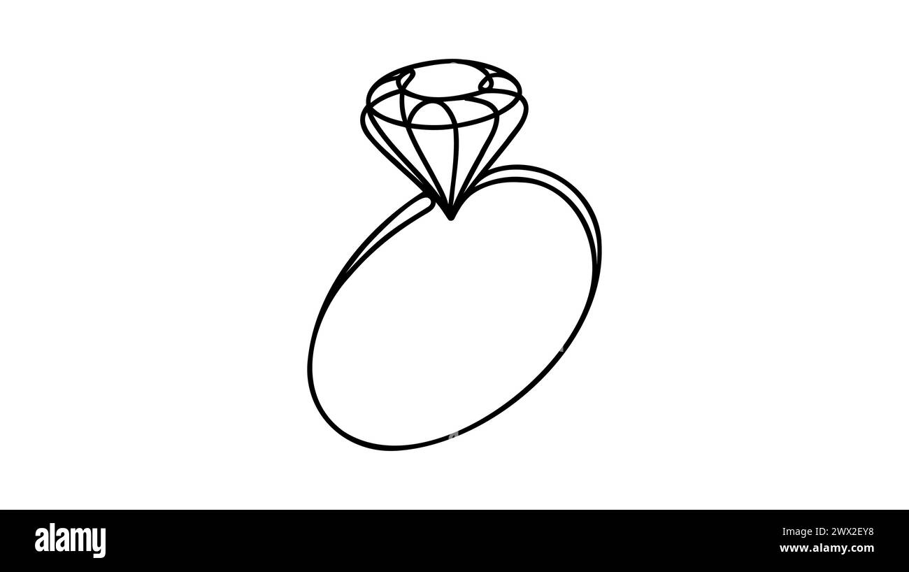 Hand drawn continuous line drawing diamond gemstone ring illustration ...