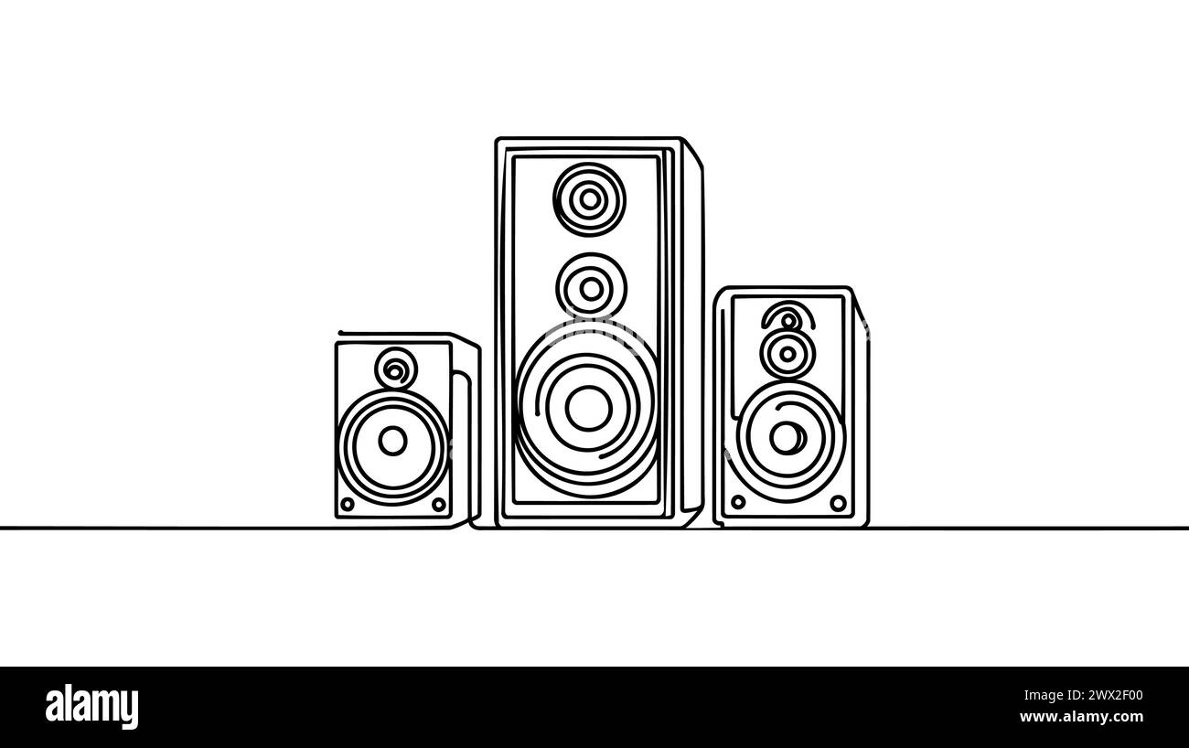 Single continuous line drawing Sound speaker in wooden body. Music ...