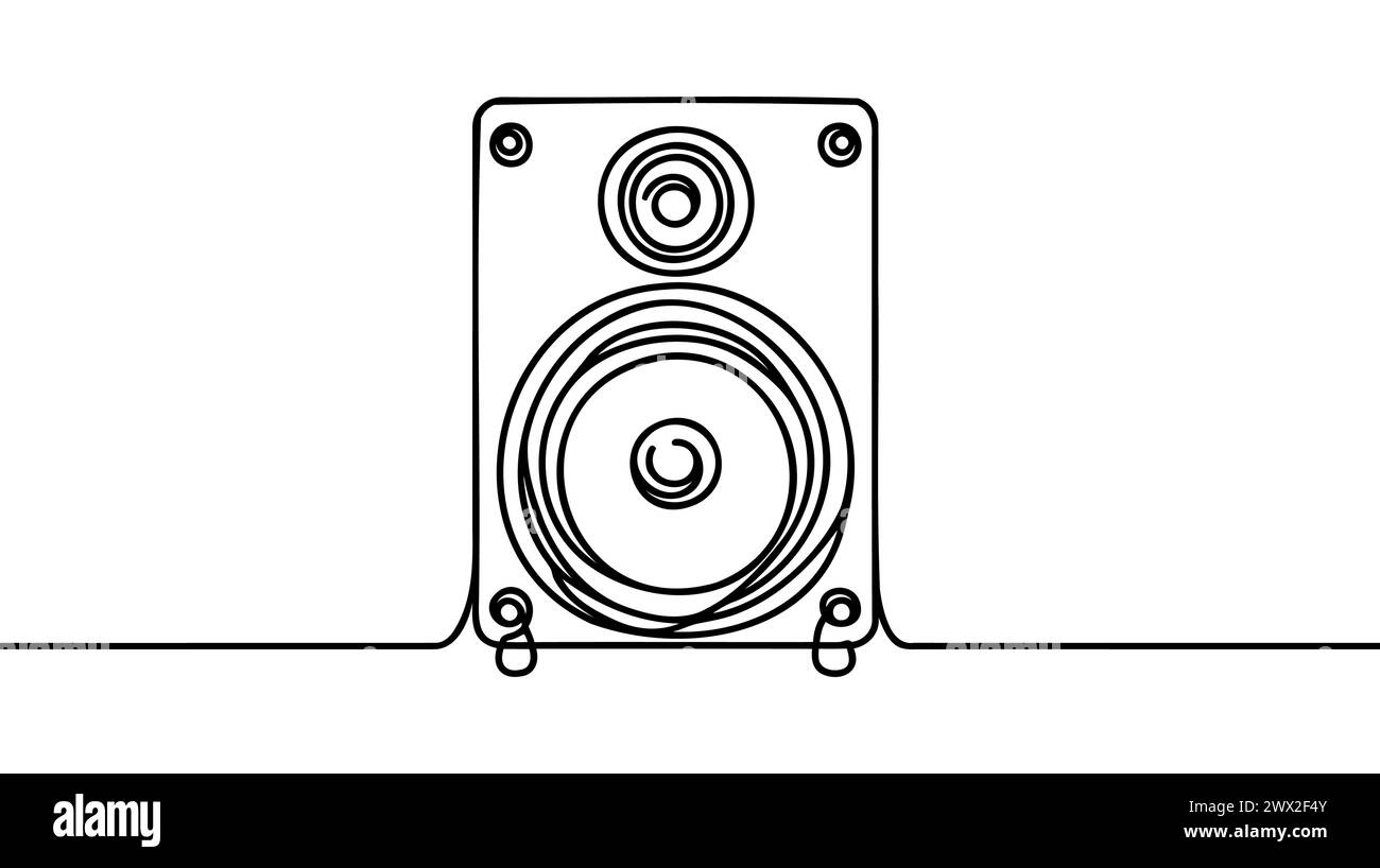 Single continuous line drawing Sound speaker in wooden body. Music ...