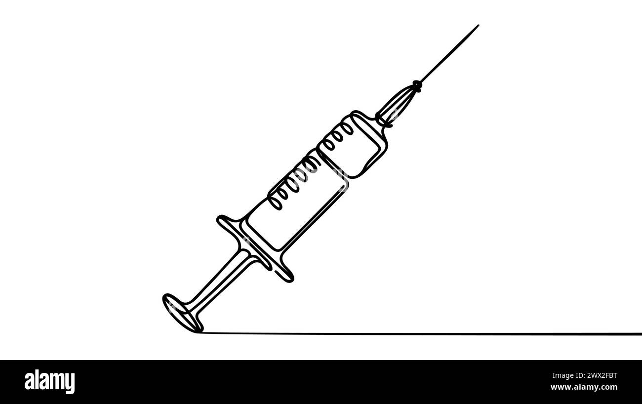 Syringe One line drawing isolated vector object on white background ...