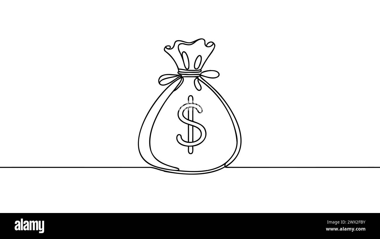 Money bag One continuous line drawing on white background Stock Vector ...