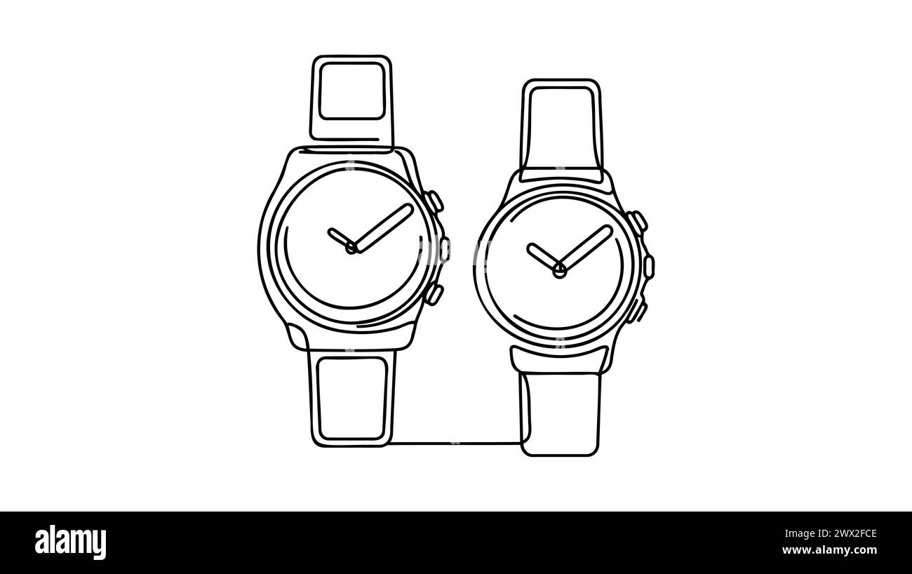 Wrist watch continuous single line drawing. Vector illustration Stock ...