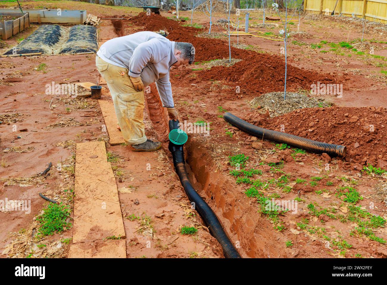 Installation of an underground drainage system to allow rainwater ...