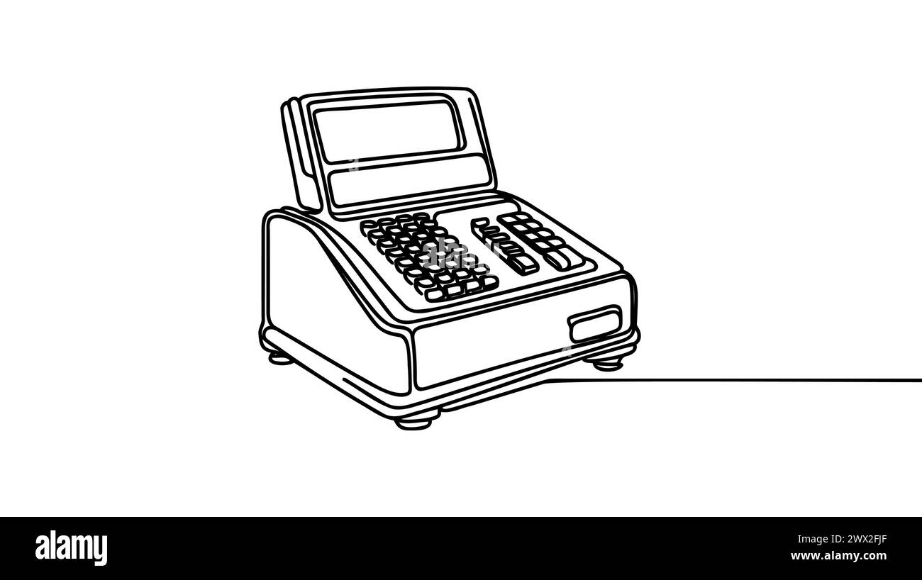 One continuous line drawing Cash register outline vector linear style ...