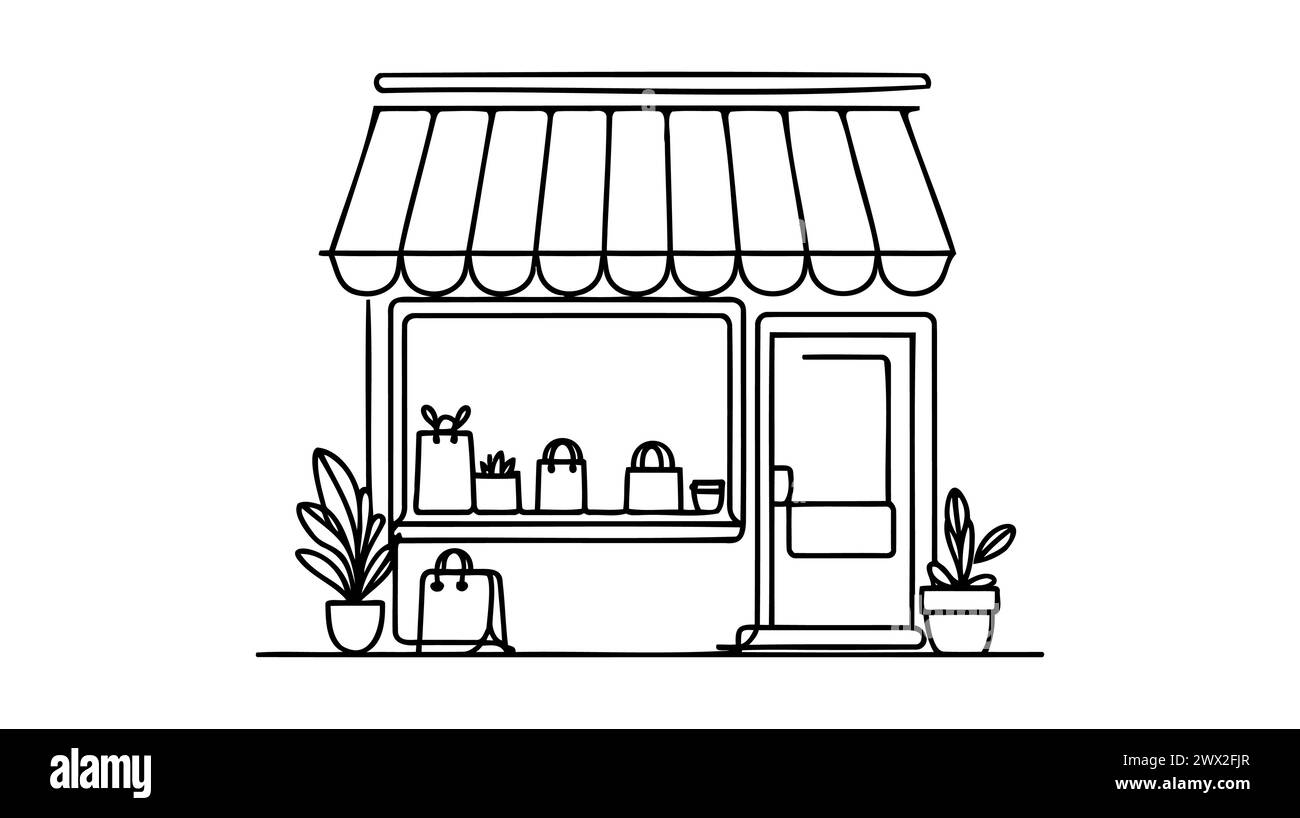 Continuous one line drawing cafe or store. Building and office concept ...