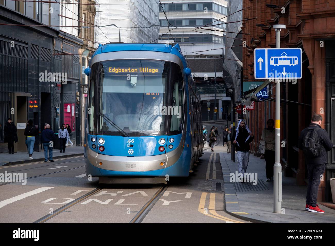 West Midland Metro tram public transport system in the city centre on ...