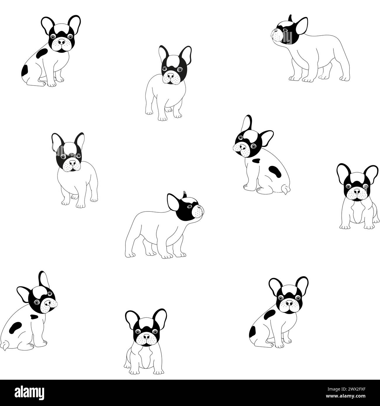Dog seamless pattern french bulldog paw vector repeat background tile ...