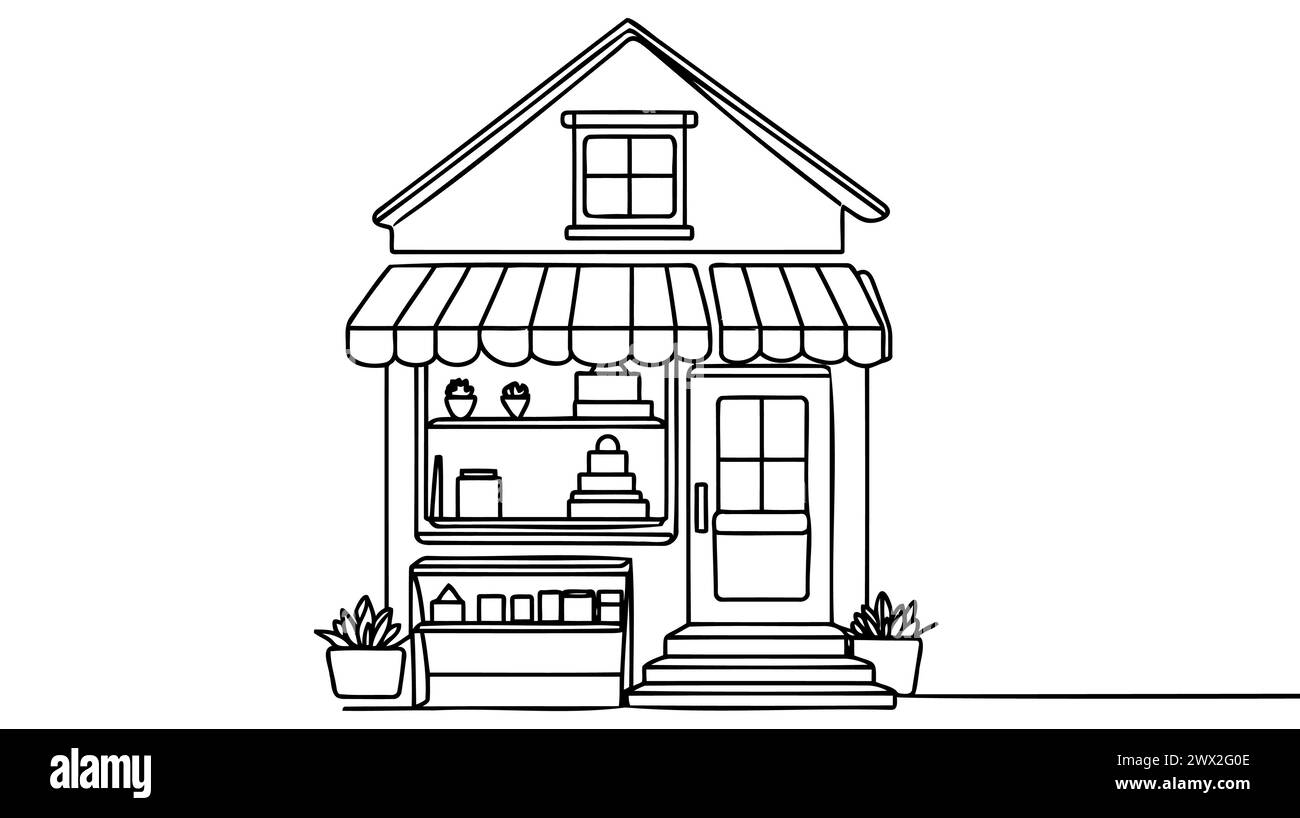 Continuous one line drawing cafe or store. Building and office concept ...