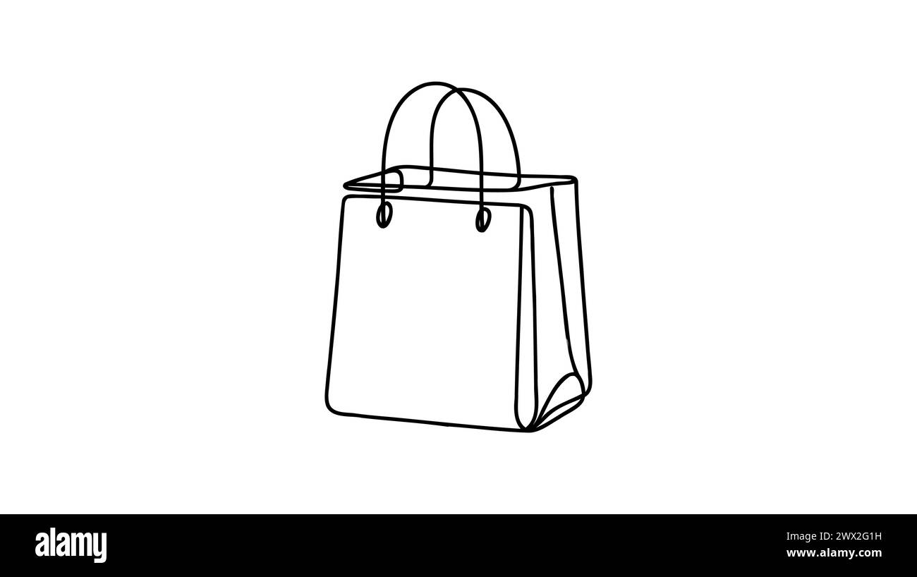 Shopping bag in continuous line art drawing style. Paper package ...