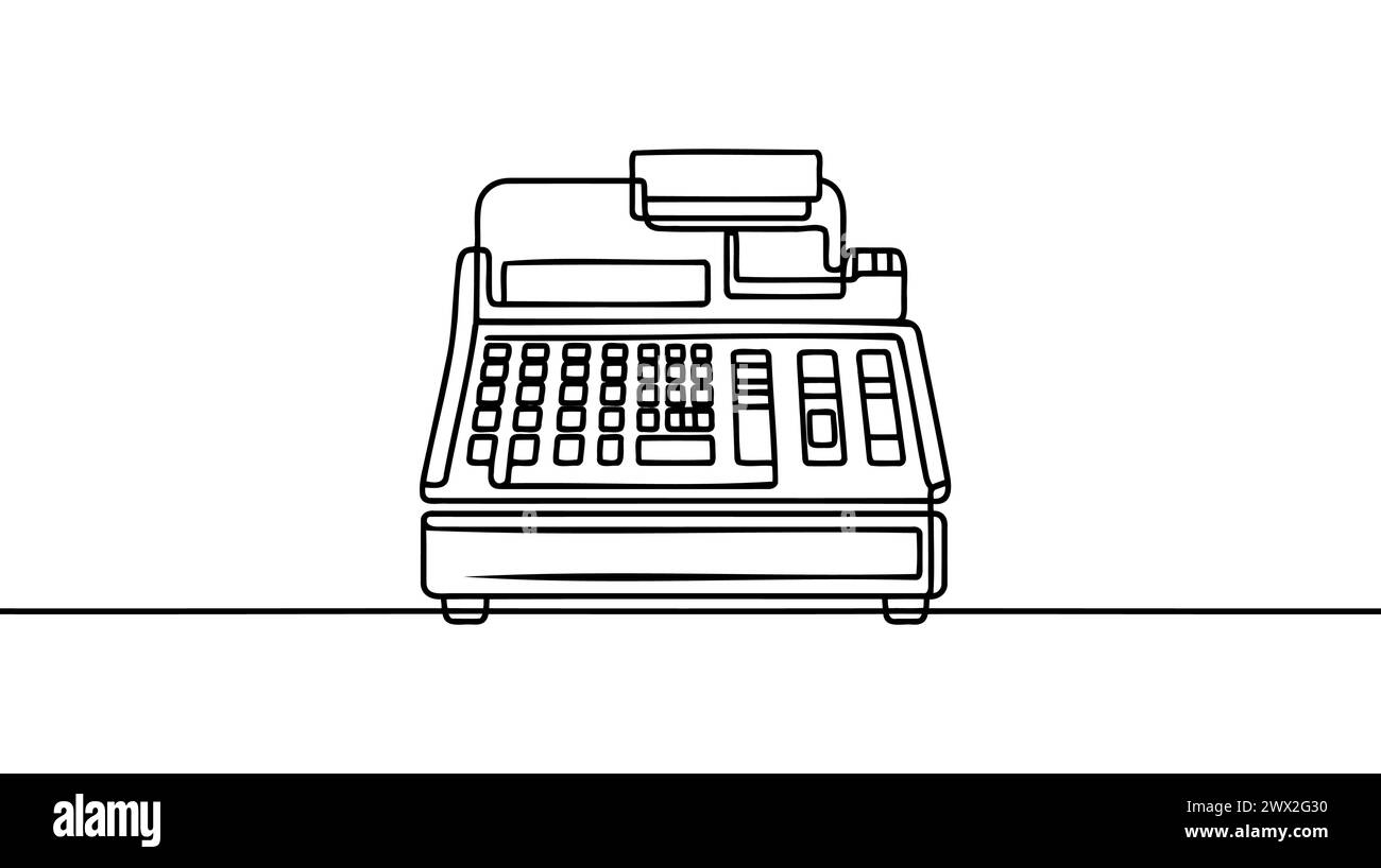 One continuous line drawing Cash register outline vector linear style ...