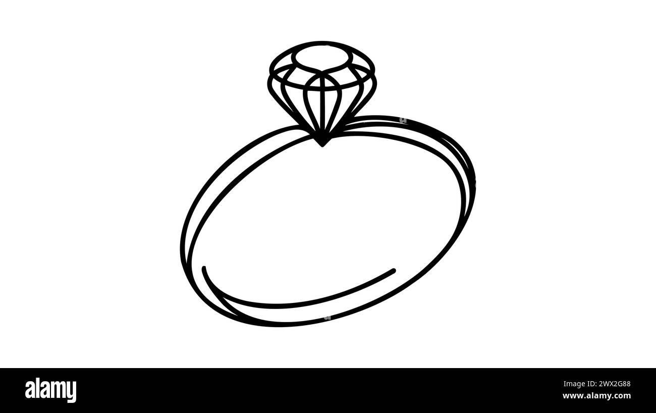 Hand drawn continuous line drawing diamond gemstone ring illustration ...