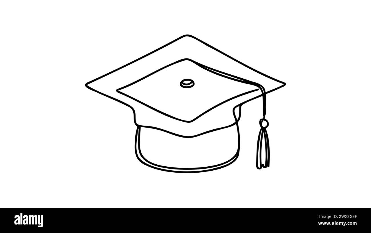 One continuous line drawing of graduation hat logo emblem. Study ...