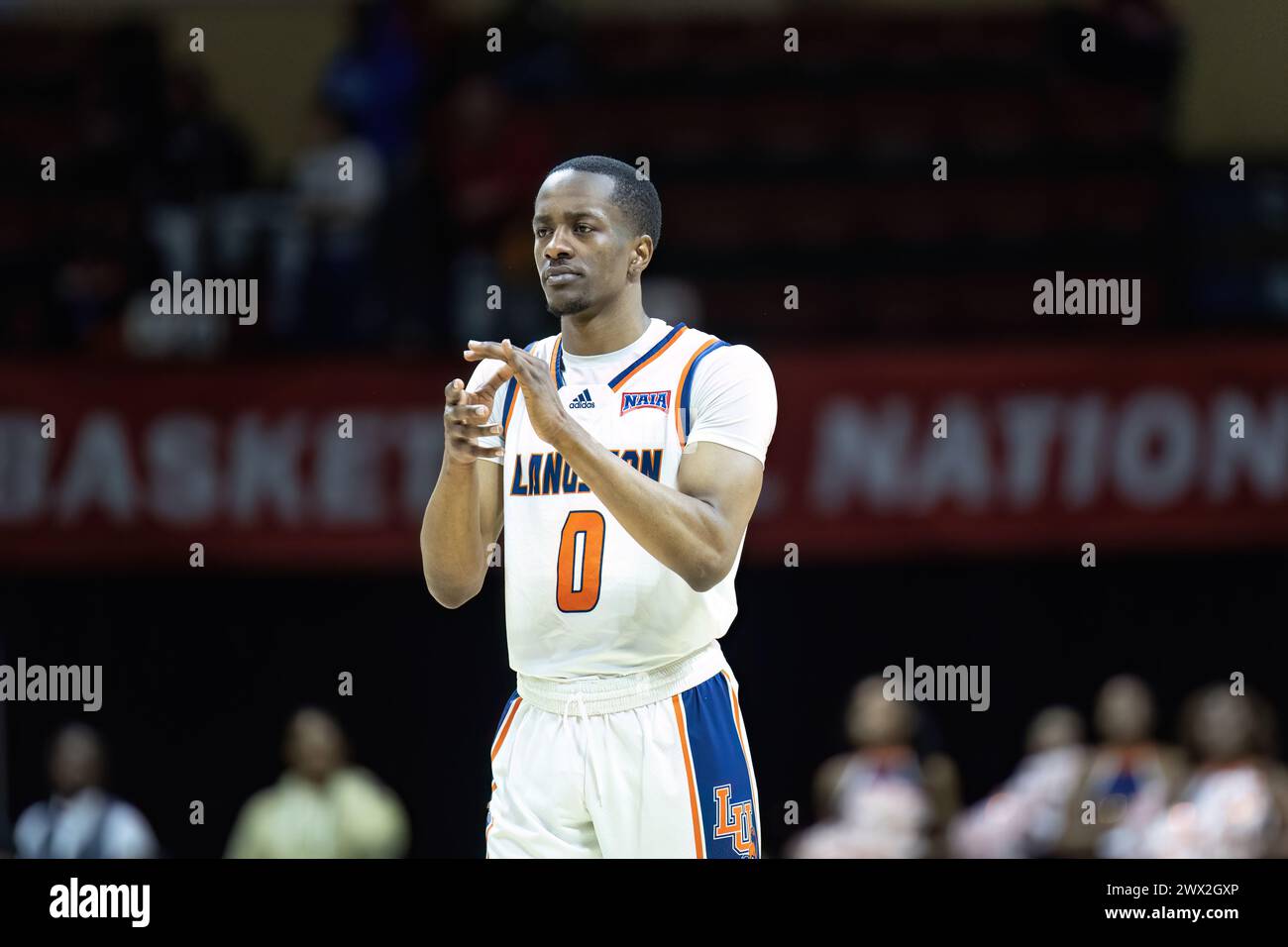 Langston University guard Ronald Mitchell (0) gets ready against Freed ...