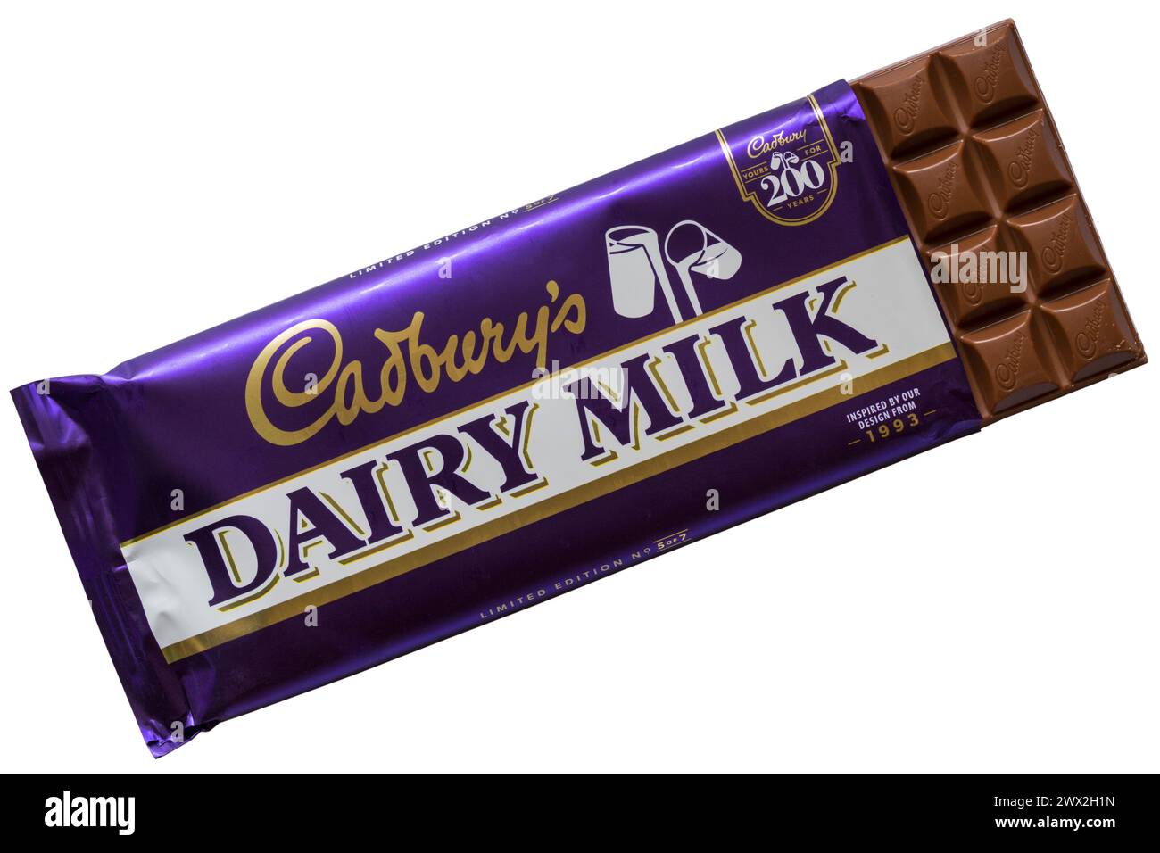 Bar of Cadbury's Dairy Milk milk chocolate bar isolated on white ...