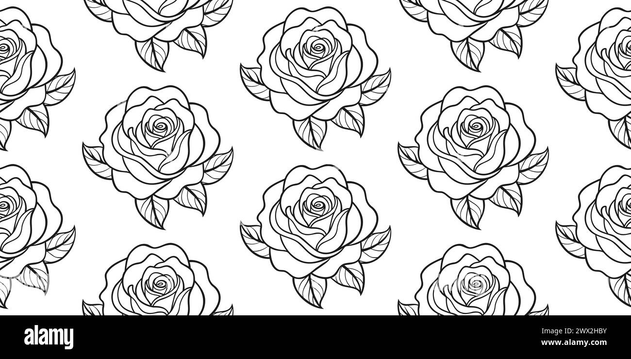 Seamless pattern with black and white roses. Vector illustration Stock ...